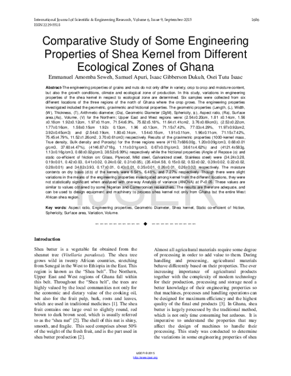 (PDF) Comparative Study of Some Engineering Properties of Shea Kernel from Different Ecological ...
