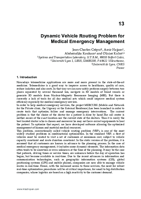 (PDF) Dynamic Vehicle Routing Problem for Medical Emergency Management