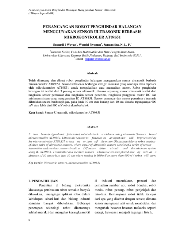 Pdf Perancangan Robot Penghindar Halangan Menggunakan Sensor