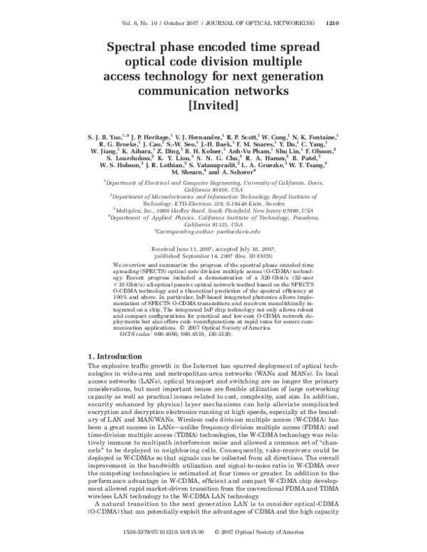 (PDF) Spectral phase encoded time spread optical code division multiple access technology for ...
