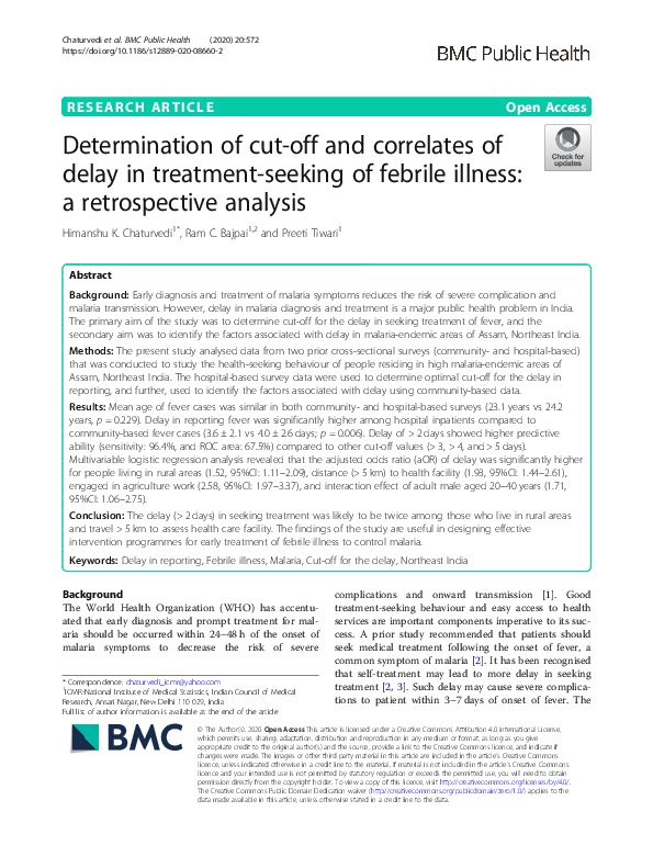 Determination of cut-off and correlates of delay in treatment-seeking ...