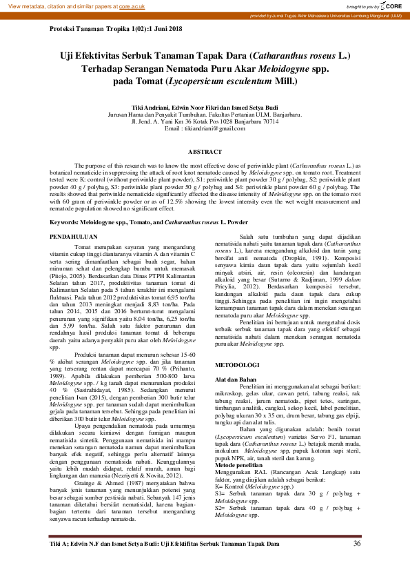 (PDF) Uji Efektivitas Serbuk Tanaman Tapak Dara (Catharanthus roseus L ...