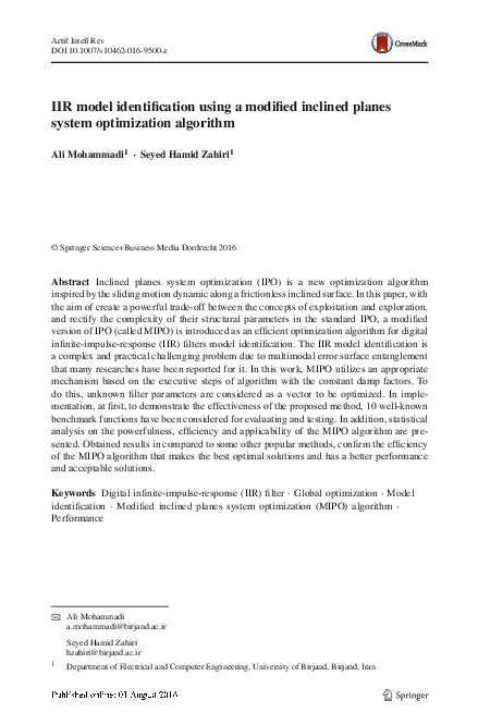 Pdf Iir Model Identification Using A Modified Inclined Planes System Optimization Algorithm