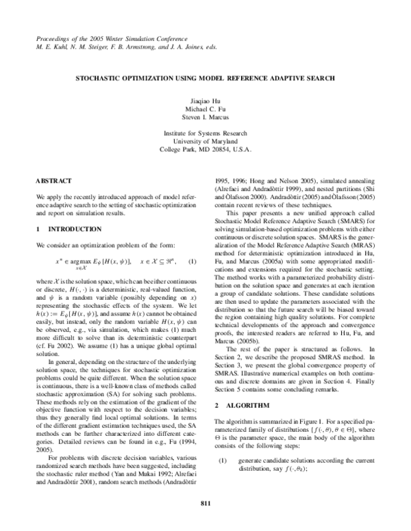 Pdf Stochastic Optimization Using Model Reference Adaptive Search