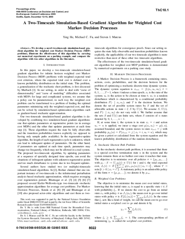 (PDF) A Two-Timescale Simulation-Based Gradient Algorithm for Weighted Cost Markov Decision ...