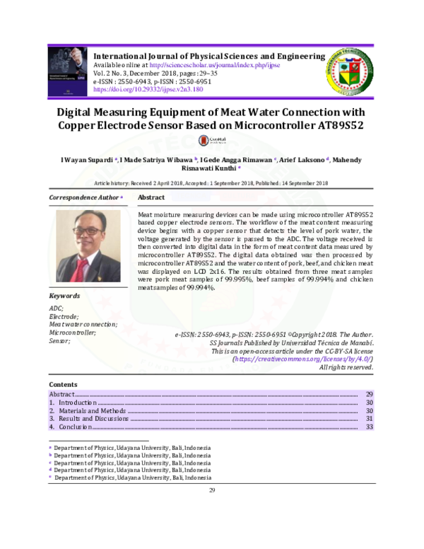 (PDF) Gigital measuring equipment of meat water connection with copper ...