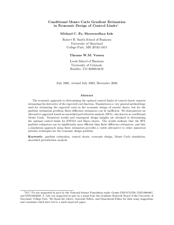Pdf Conditional Monte Carlo Gradient Estimation In Economic Design Of
