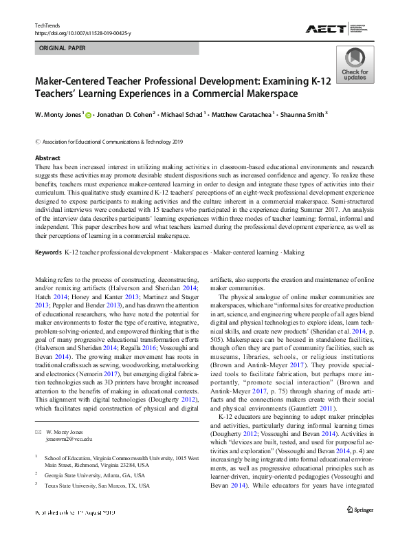 (PDF) Maker-Centered Teacher Professional Development: Examining K-12 ...
