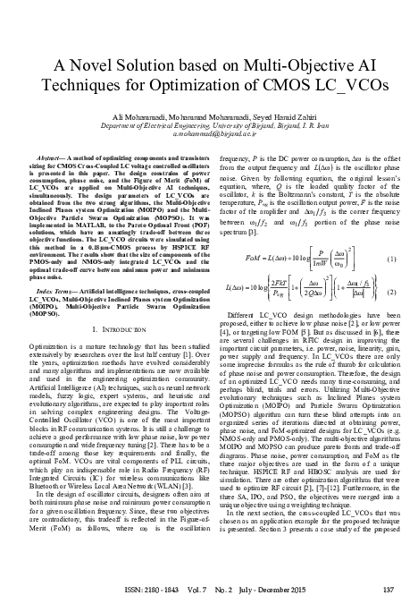 Pdf A Novel Solution Based On Multi Objective Ai Techniques For Optimization Of Cmos Lcvcos