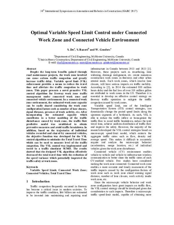 (PDF) Optimal Variable Speed Limit Control under Connected Work Zone and Connected Vehicle ...