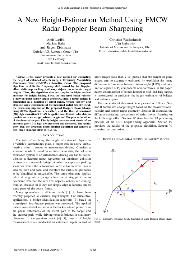 (PDF) A new height-estimation method using FMCW radar Doppler beam ...