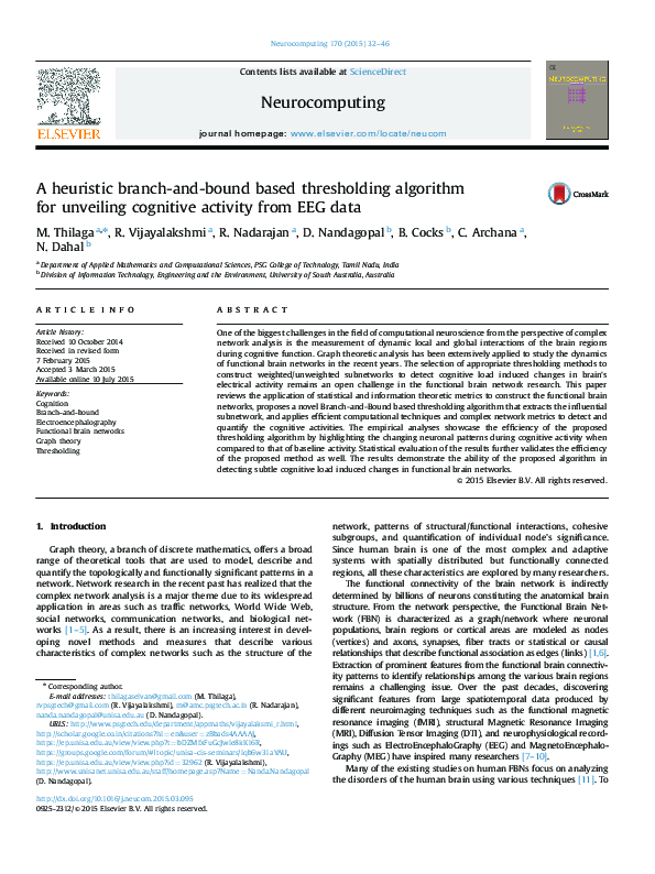 Pdf A Heuristic Branch And Bound Based Thresholding Algorithm For Unveiling Cognitive Activity