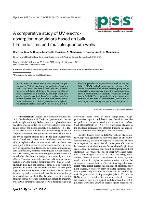 (PDF) A comparative study of UV electro-absorption modulators based on bulk III-nitride films ...