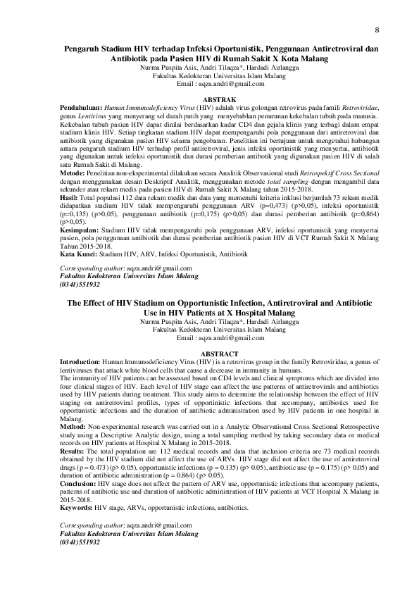 (PDF) Pengaruh Stadium HIV terhadap Infeksi Oportunistik, Penggunaan ...