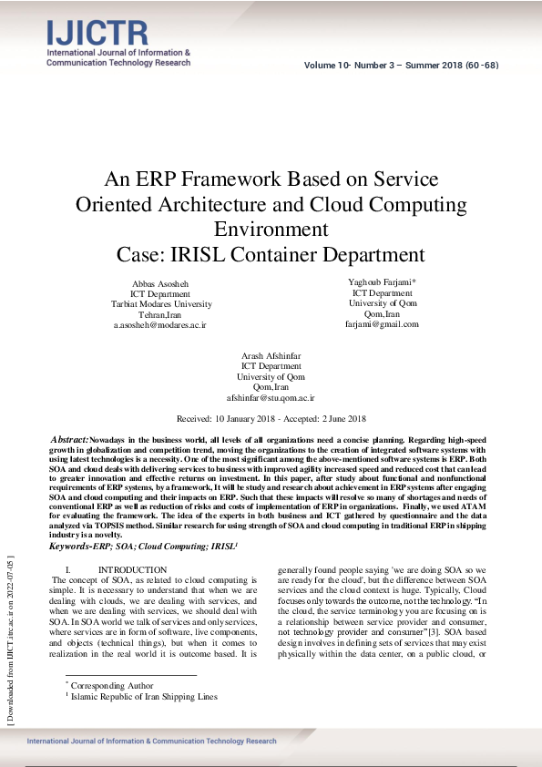 (PDF) An ERP Framework Based on Service Oriented Architecture and Cloud Computing ...