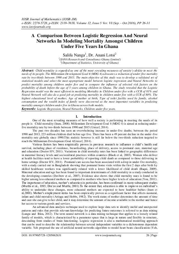 (PDF) A Comparison Between Logistic Regression And Neural Networks In Modeling Mortality Amongst ...