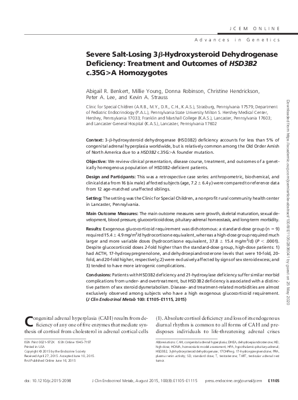 (PDF) Severe salt-losing 3β-hydroxysteroid dehydrogenase deficiency ...