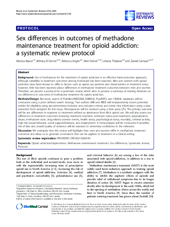 Pdf Sex Differences In Outcomes Of Methadone Maintenance Treatment For Opioid Addiction A