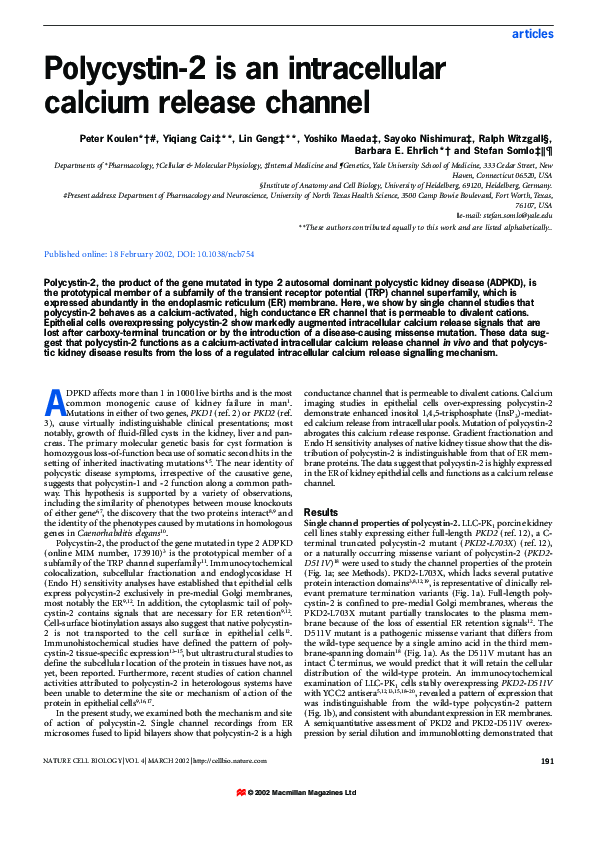 (PDF) Polycystin-2 is an intracellular calcium release channel