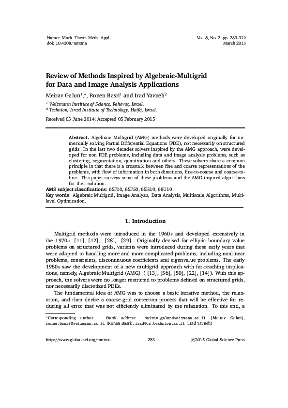 (PDF) Review of Methods Inspired by Algebraic-Multigrid for Data and Image Analysis Applications