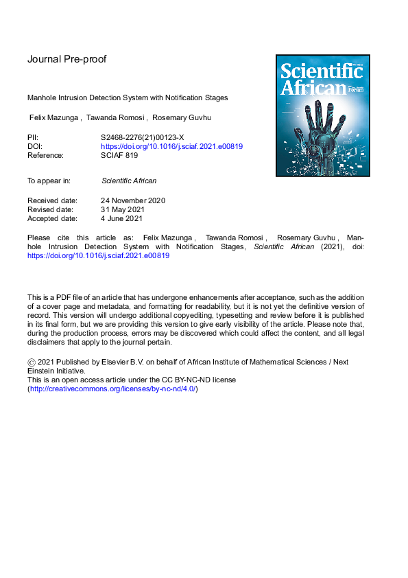 (PDF) Manhole intrusion detection system with notification stages