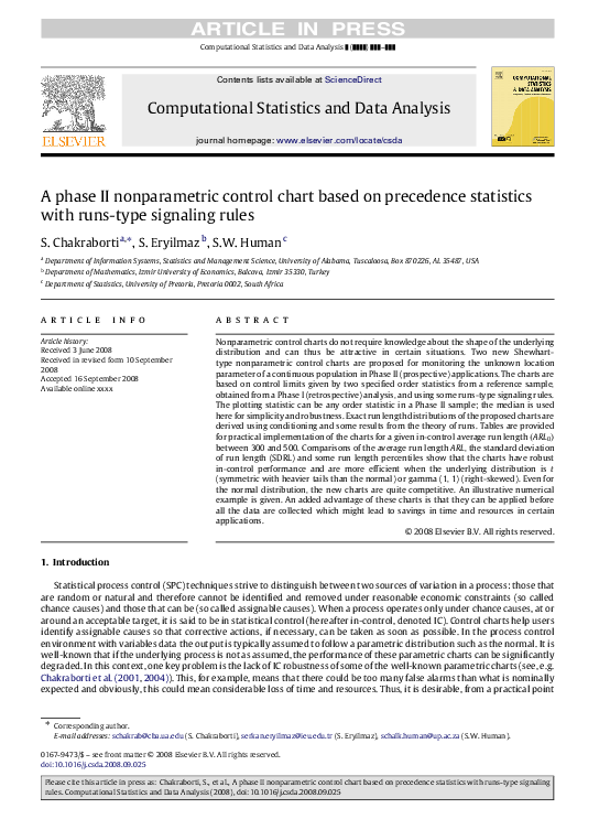 Pdf A Phase Ii Nonparametric Control Chart Based On Precedence