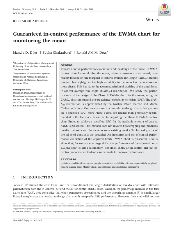 (PDF) Guaranteed in-control performance of the EWMA chart for monitoring the mean