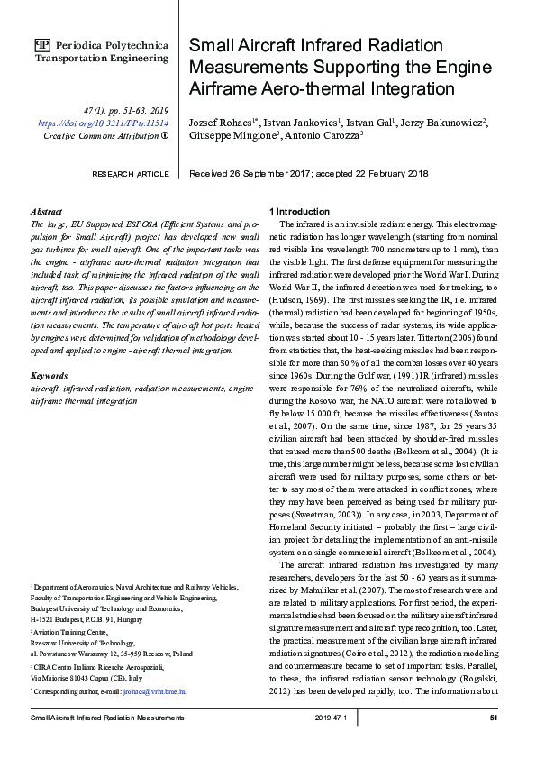 (PDF) Small Aircraft Infrared Radiation Measurements Supporting the ...