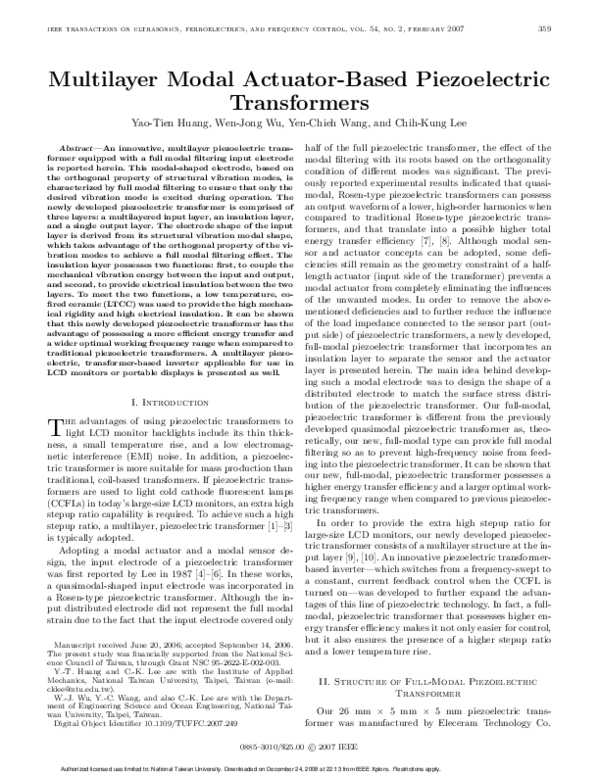 (PDF) Multilayer modal actuator-based piezoelectric transformers | CK ...