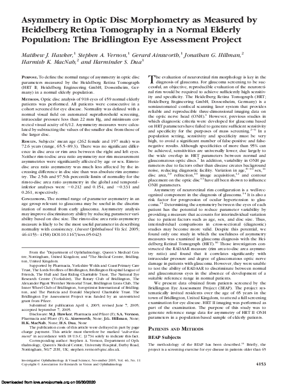 (PDF) Optic Disc Asymmetry in Elderly: Heidelberg Tomography Study