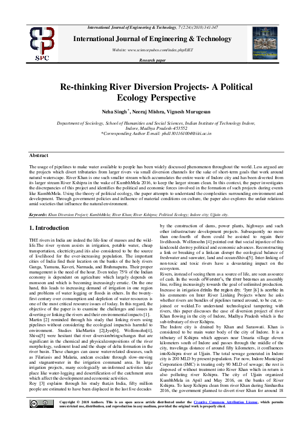 (PDF) Re-thinking River Diversion Projects- A Political Ecology Perspective