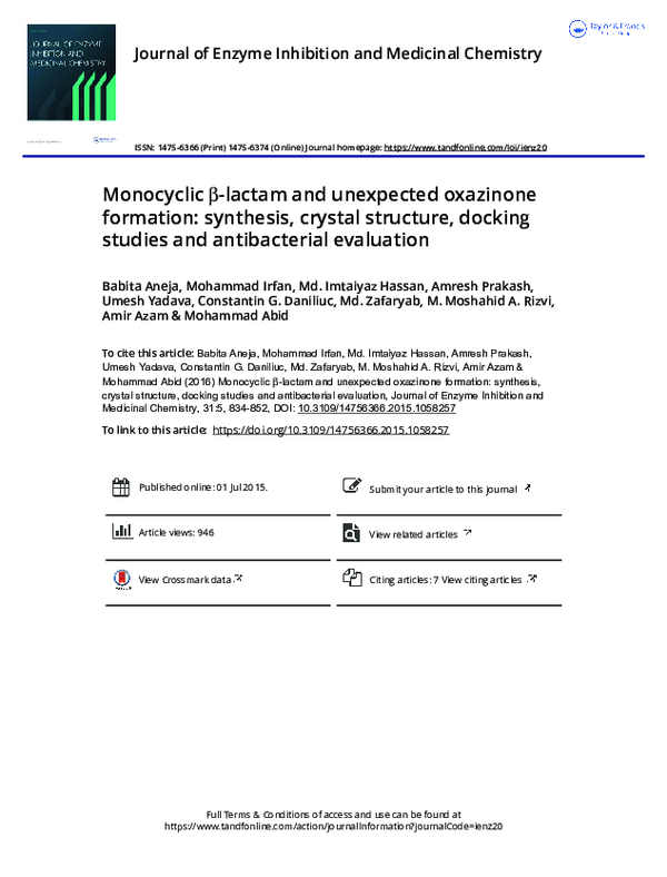 (PDF) Monocyclic β-lactam and unexpected oxazinone formation: synthesis, crystal structure ...