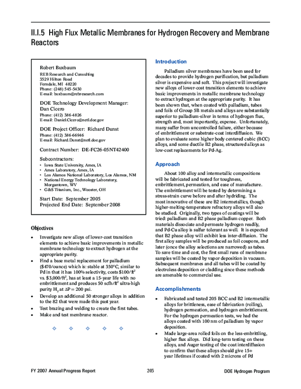 (PDF) High Flux Metallic Membranes for Hydrogen Recovery and Membrane ...