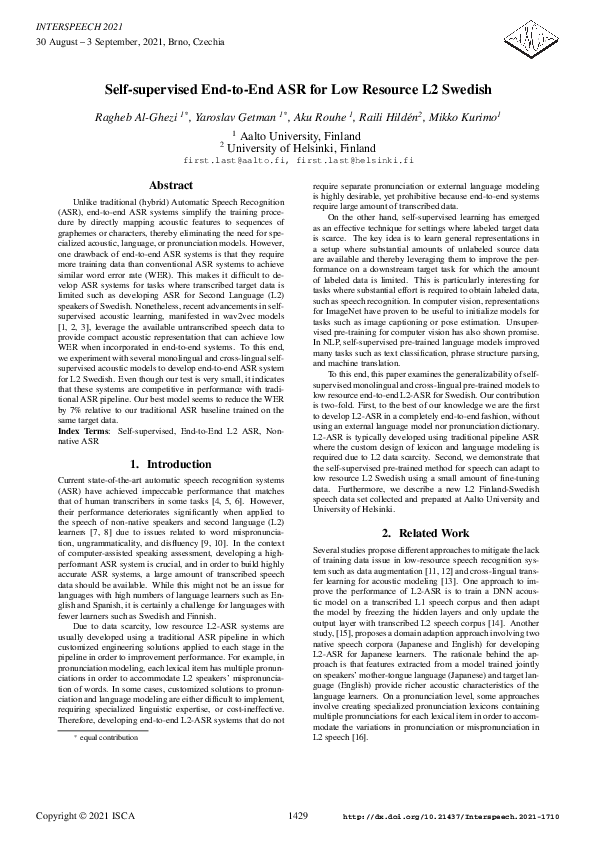 (PDF) Self-Supervised End-to-End ASR for Low Resource L2 Swedish