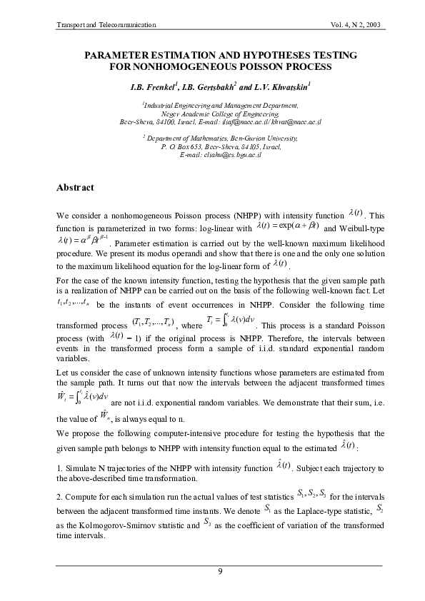 Pdf Parameter Estimation And Hypotheses Testing For Nonhomogeneous