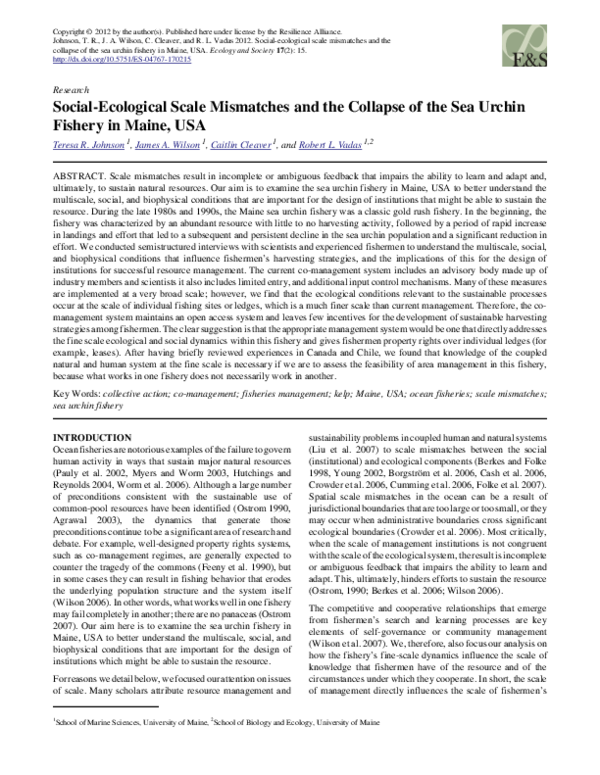 (PDF) Social-Ecological Scale Mismatches and the Collapse of the Sea ...