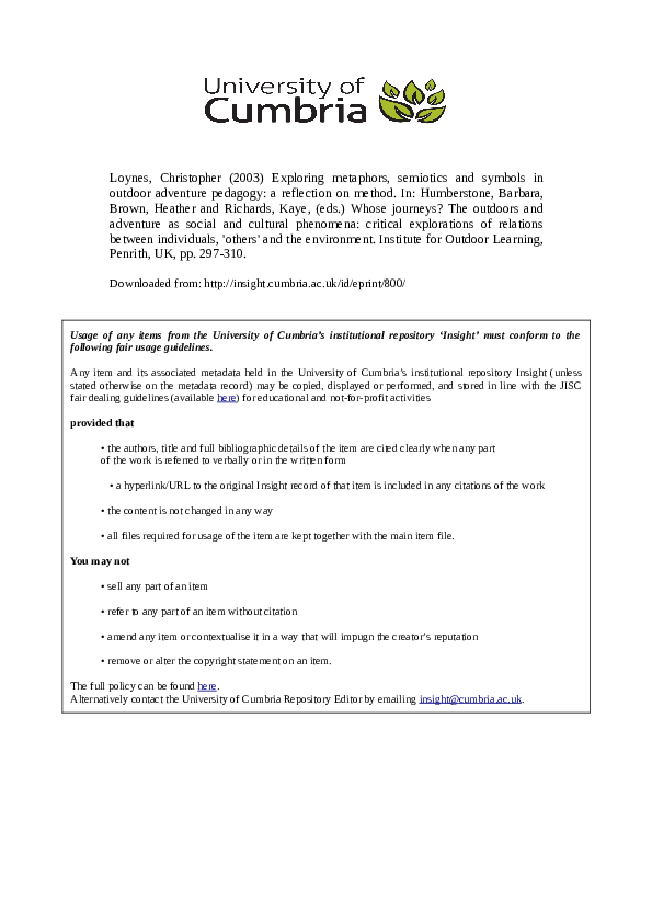 (PDF) Exploring Metaphors, Semiotics and Symbols in Outdoor Adventure ...
