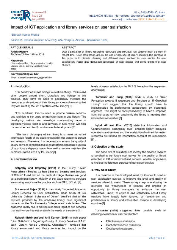 (PDF) Impact Of Ict Application And Library Services On User Satisfaction