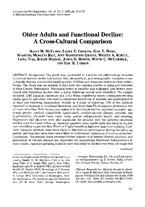 (PDF) Older Adults and Functional Decline: A Cross-Cultural Comparison
