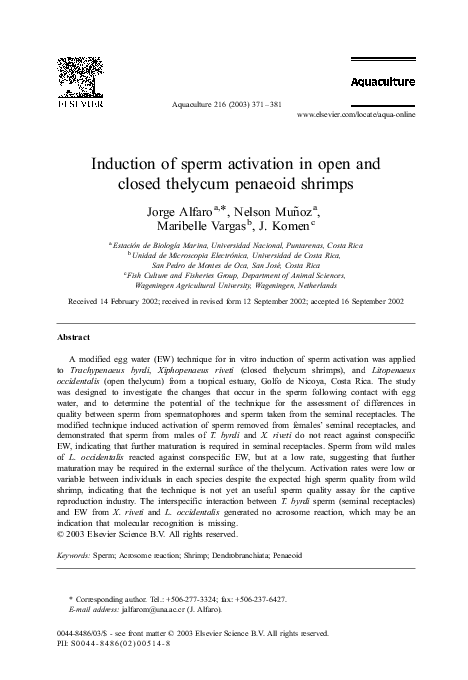 (PDF) Sperm Activation in Penaeoid Shrimps