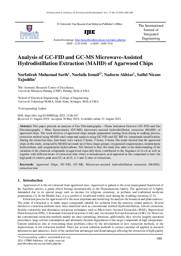 (PDF) Analysis of GC-FID and GC-MS Microwave-Assisted Hydrodistillation ...