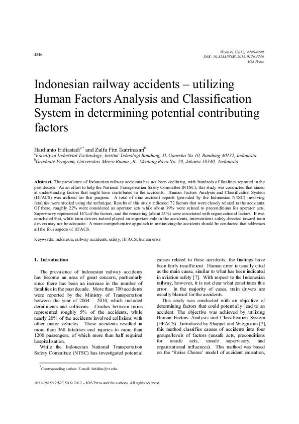 (PDF) Indonesian railway accidents--utilizing Human Factors Analysis ...