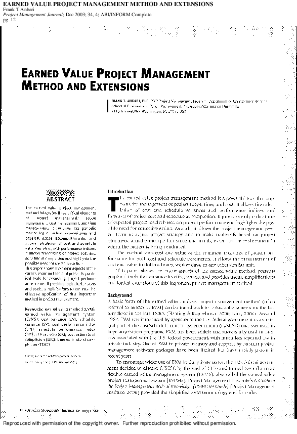 (PDF) Earned value project management method and extensions