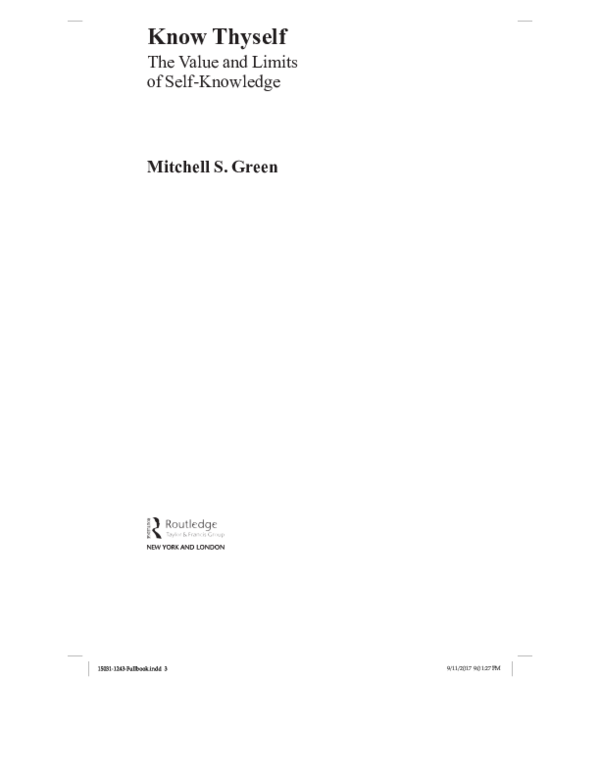 (PDF) Know Thyself: The Value and Limits of Self-Knowledge