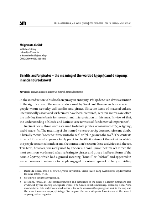 (PDF) Bandits and/or pirates – the meaning of the words ó λησητής and ó ...