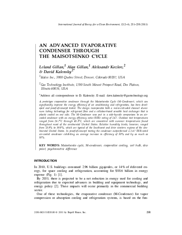 (PDF) An Advanced Evaporative Condenser Through the Maisotsenko Cycle