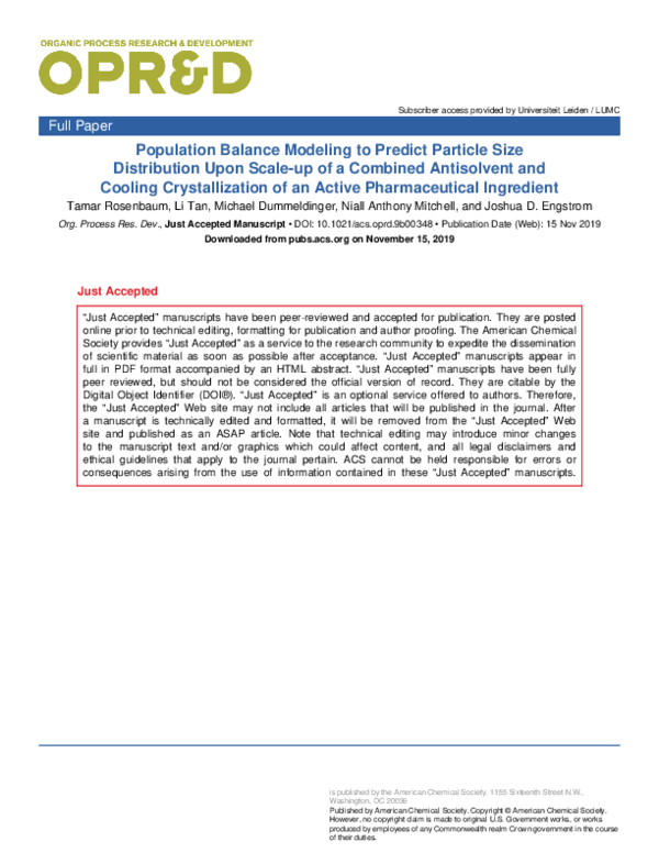 (PDF) Population Balance Modeling To Predict Particle Size Distribution upon Scale-Up of a ...