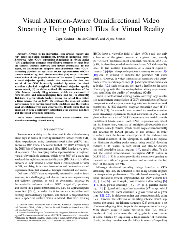 (PDF) Visual Attention-Aware Omnidirectional Video Streaming Using Optimal Tiles for Virtual Reality
