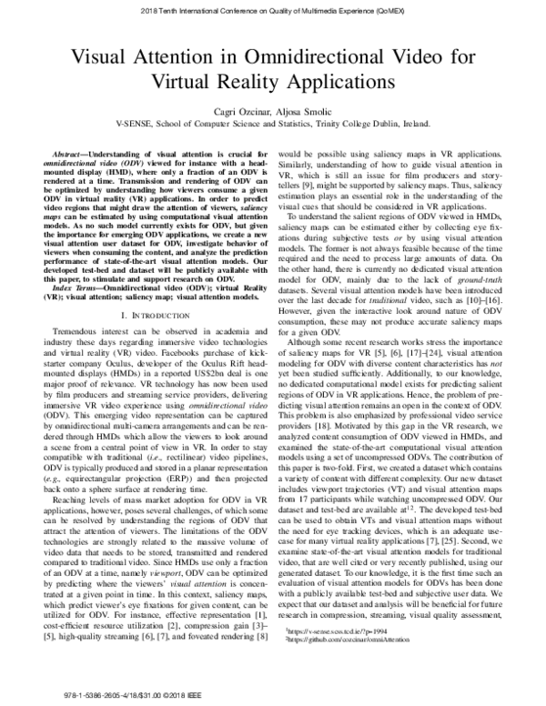 (PDF) Visual Attention in Omnidirectional Video for Virtual Reality Applications