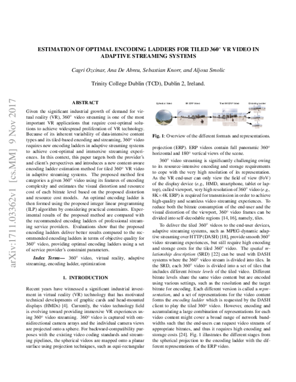 (PDF) Estimation of Optimal Encoding Ladders for Tiled 360° VR Video in Adaptive Streaming Systems